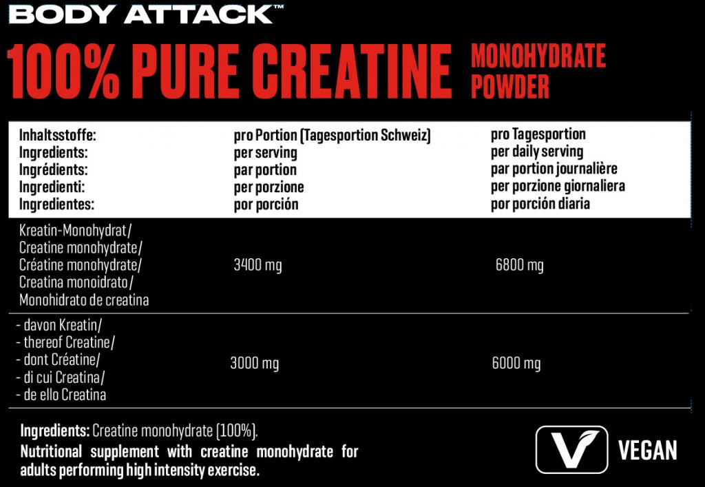 Body Attack 100% Pure Creatine Monohydrate 500g - Protein Malta