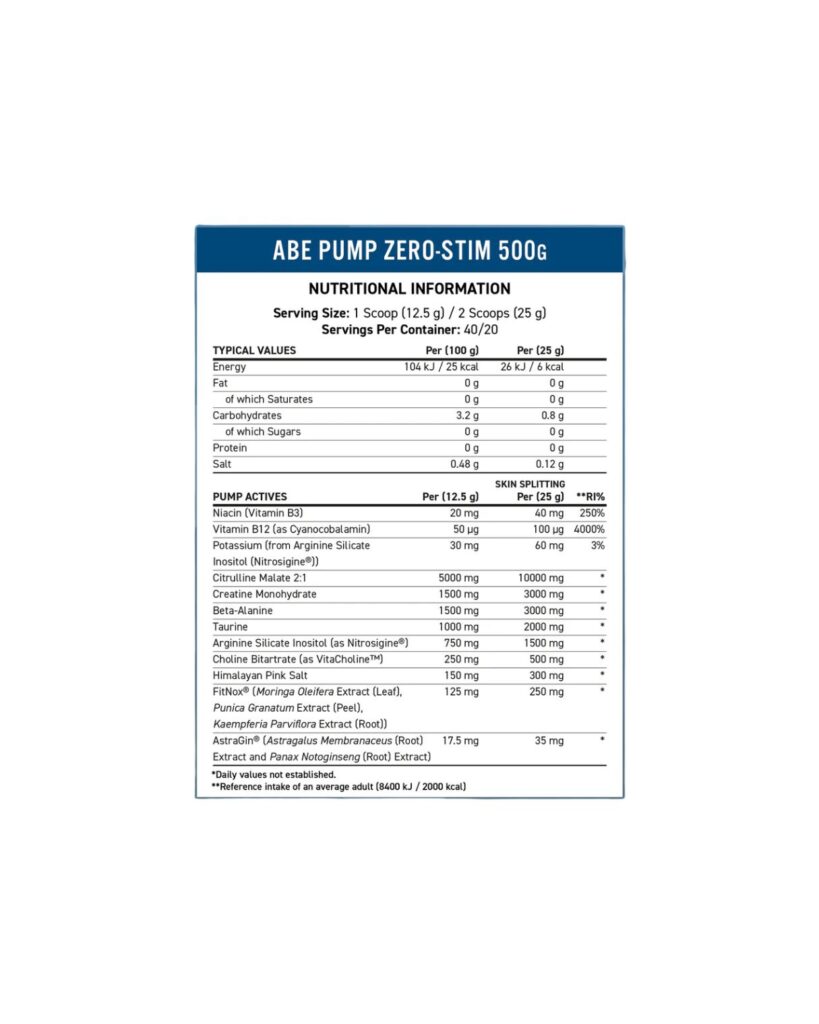 Applied Nutrition ABE Pump Zero Stim Slush Puppie® Red & Blue Mix 500g ...